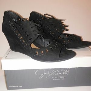 Jaclyn Smith Shoes | New In Box Black Upper Cork Wedges 10 | Poshmark